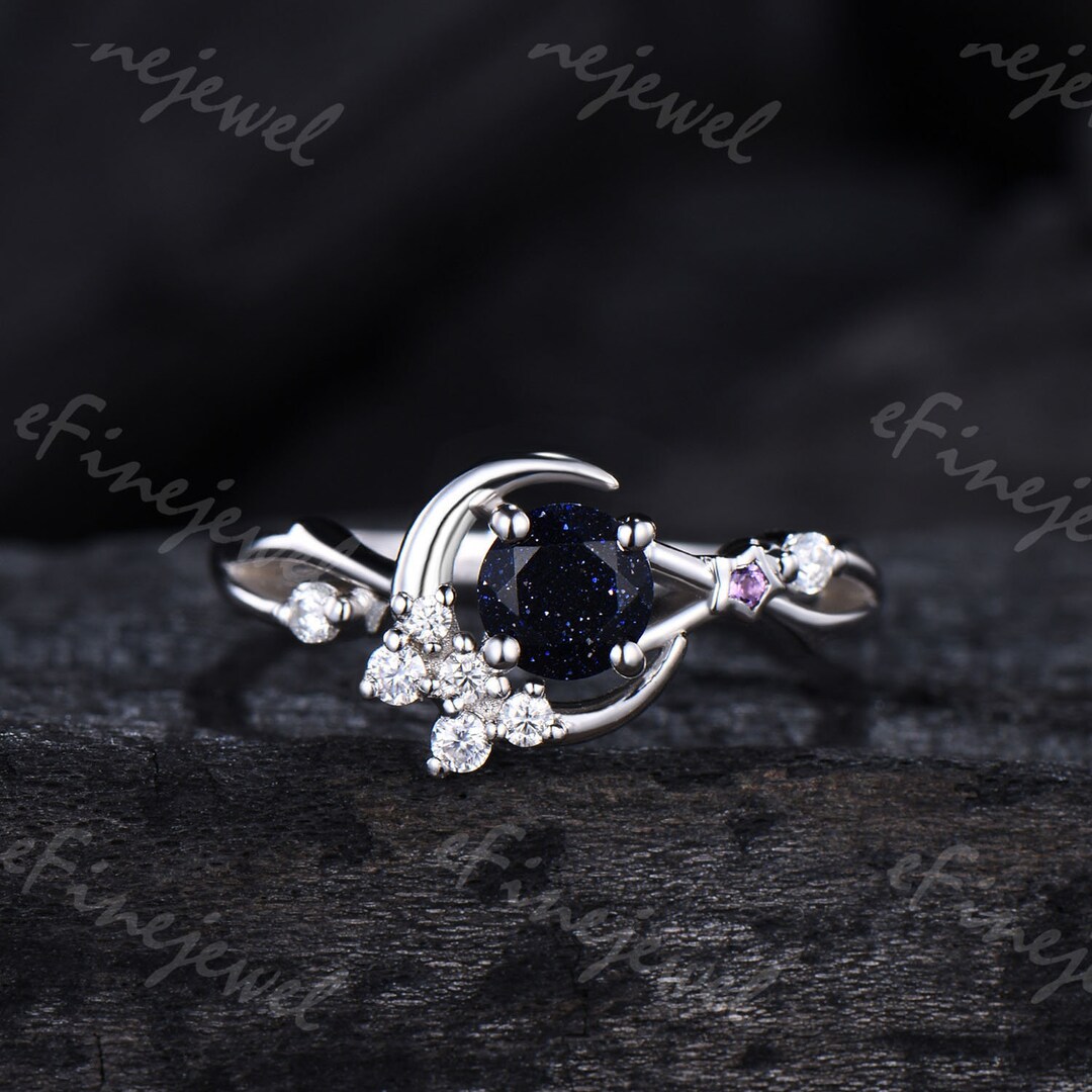 Vintage Blue Sandstone Ring Vintage Round Brilliant Blue Goldstone ...