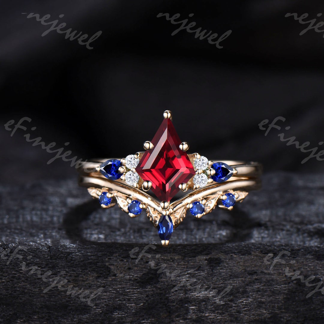 Unique Ruby Sapphire Engagement Ring Set Pear Marquise Cut Crystal ...
