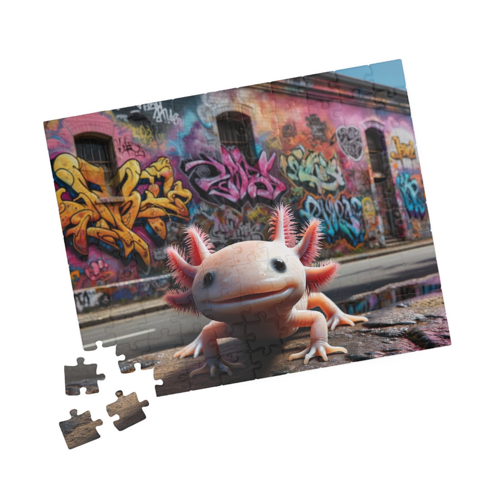 Playful Axolotl & Graffiti Wall Urban Art Explorer Jigsaw Puzzle 110 ...
