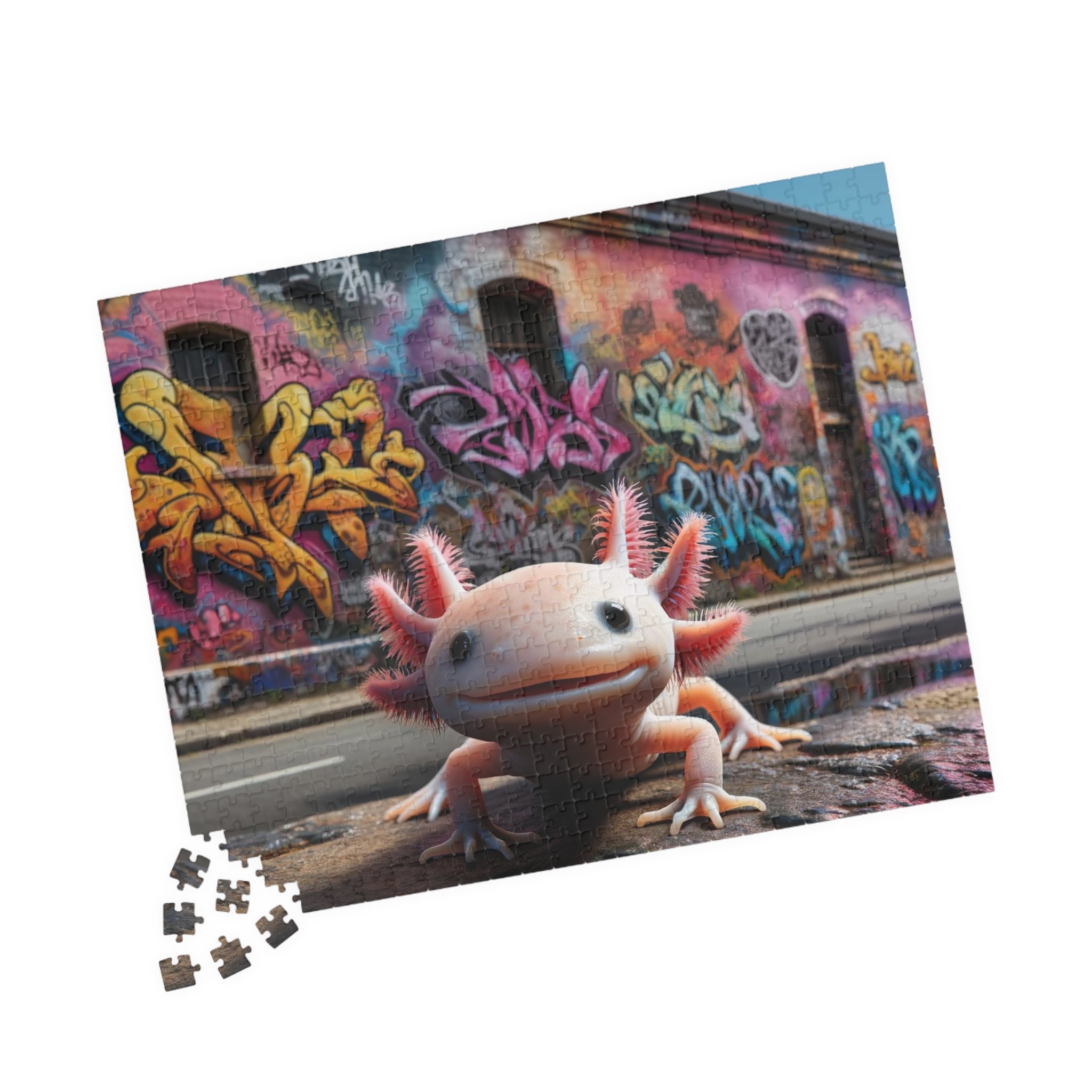 Playful Axolotl & Graffiti Wall Urban Art Explorer Jigsaw Puzzle 110 ...