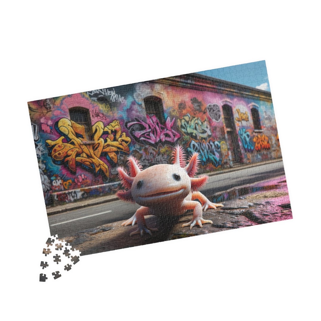 Playful Axolotl & Graffiti Wall Urban Art Explorer Jigsaw Puzzle 110 ...