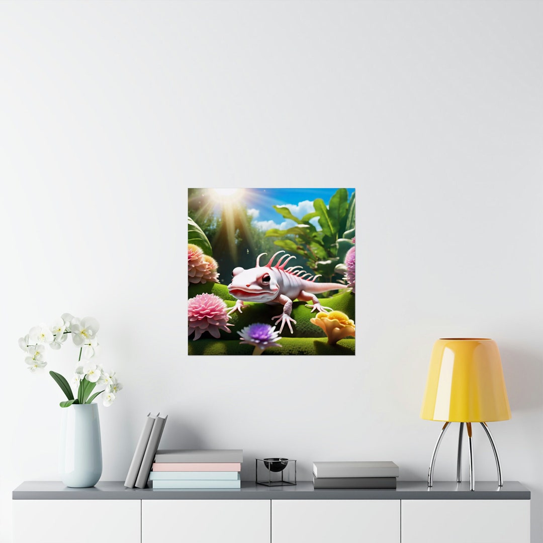 Sunny Axolotl Adventure in Garden Scene Matte Vertical Poster Gift Idea ...