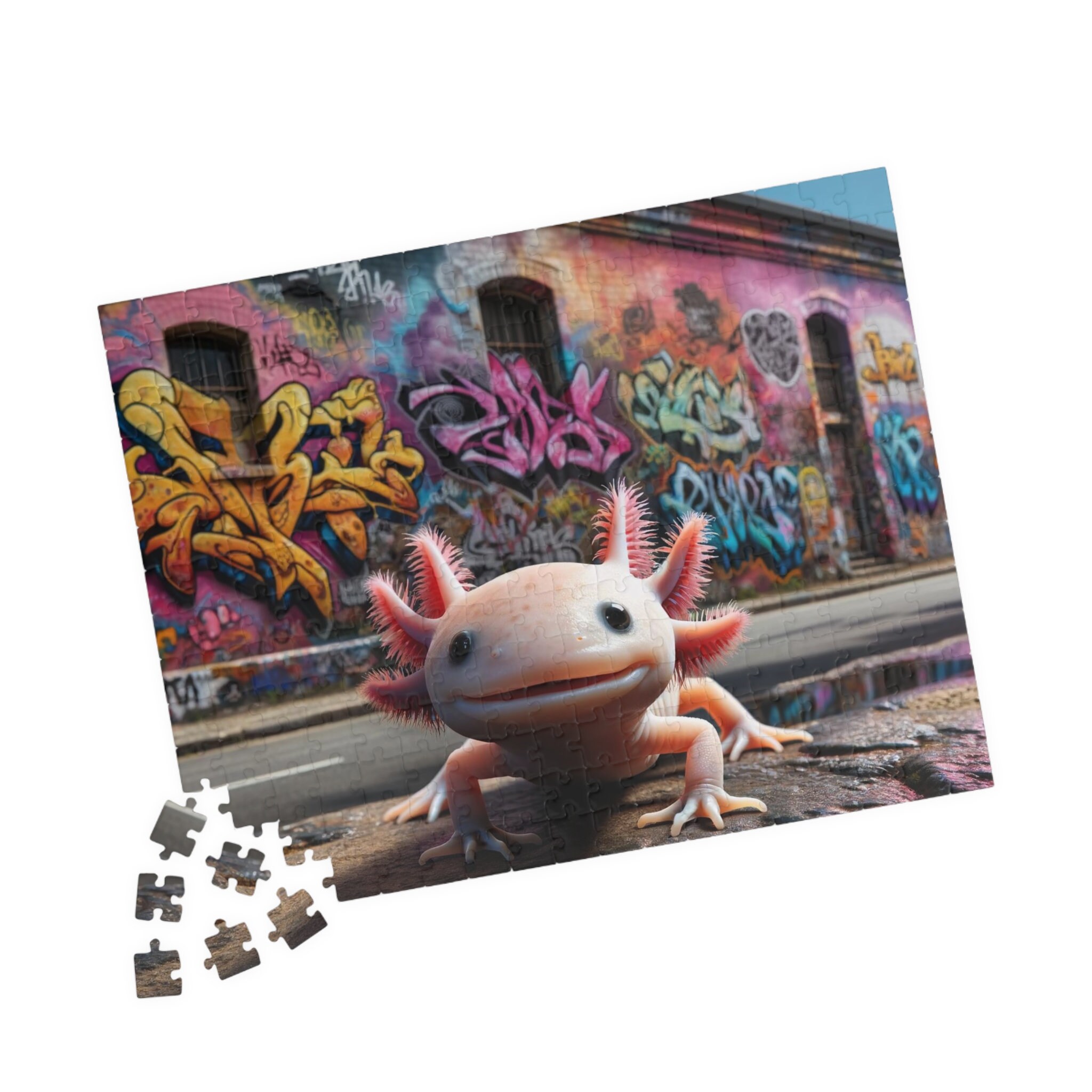 Playful Axolotl & Graffiti Wall Urban Art Explorer Jigsaw Puzzle 110 ...