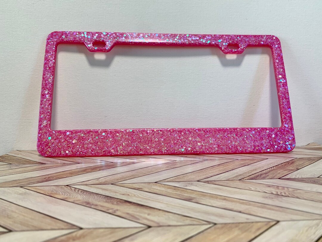Pink Resin License Plate Frame - Iridescent Holographic Glitter - Etsy