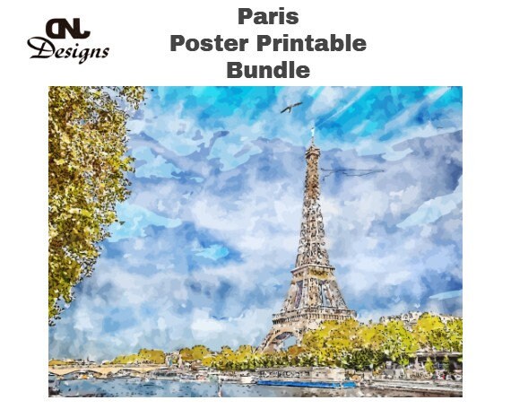 Paris Printable Poster Bundle, Eiffel Tower, Louvre Museum, Sacre-coeur ...