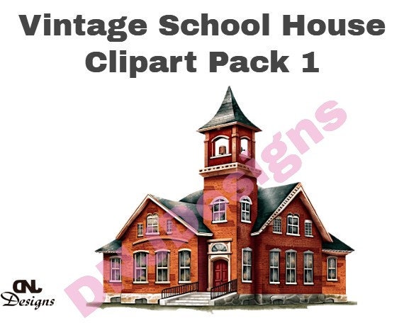 Vintage Schoolhouse Clipart Pack 1, School Building, Old School ...