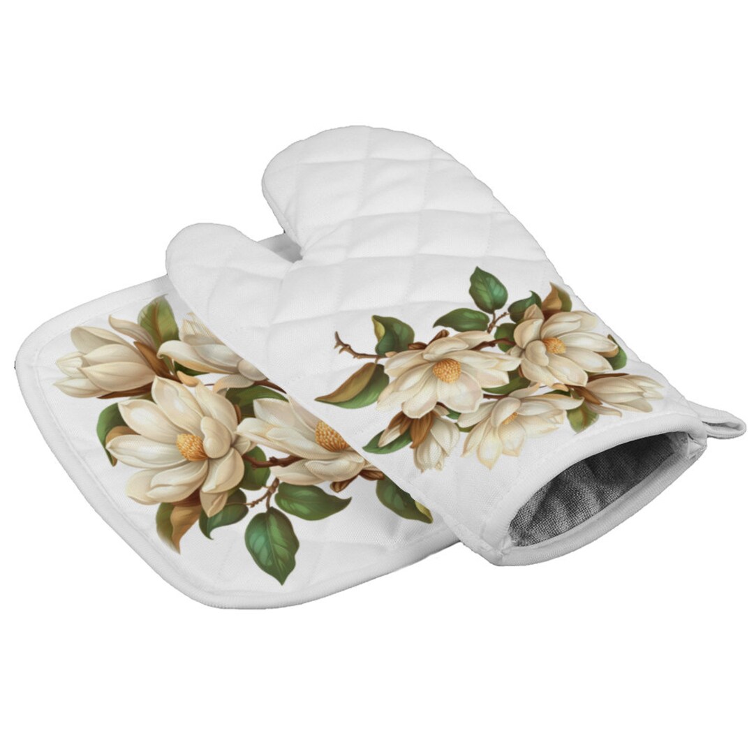 Magnolia Flower Oven Mitt and Pot Holder Set - Etsy