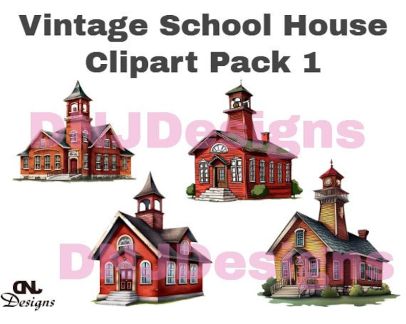 Vintage Schoolhouse Clipart Pack 1, School Building, Old School ...
