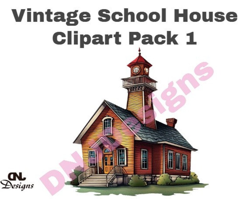 Vintage Schoolhouse Clipart Pack 1, School Building, Old School ...