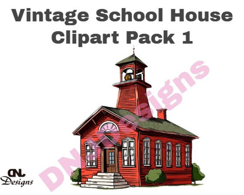 Vintage Schoolhouse Clipart Pack 1, School Building, Old School ...