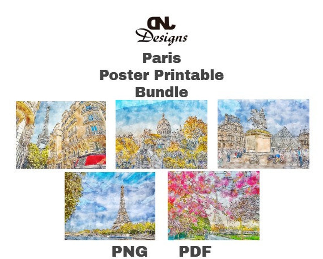 Paris Printable Poster Bundle, Eiffel Tower, Louvre Museum, Sacre-coeur ...