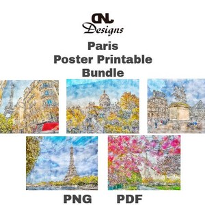 Paris Printable Poster Bundle, Eiffel Tower, Louvre Museum, Sacre-coeur ...