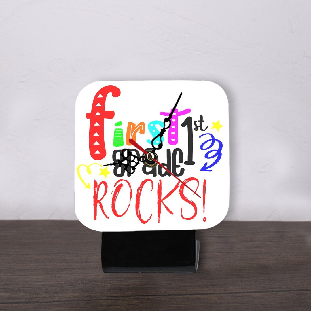 First Grade Rocks Square Desk Clock - Etsy