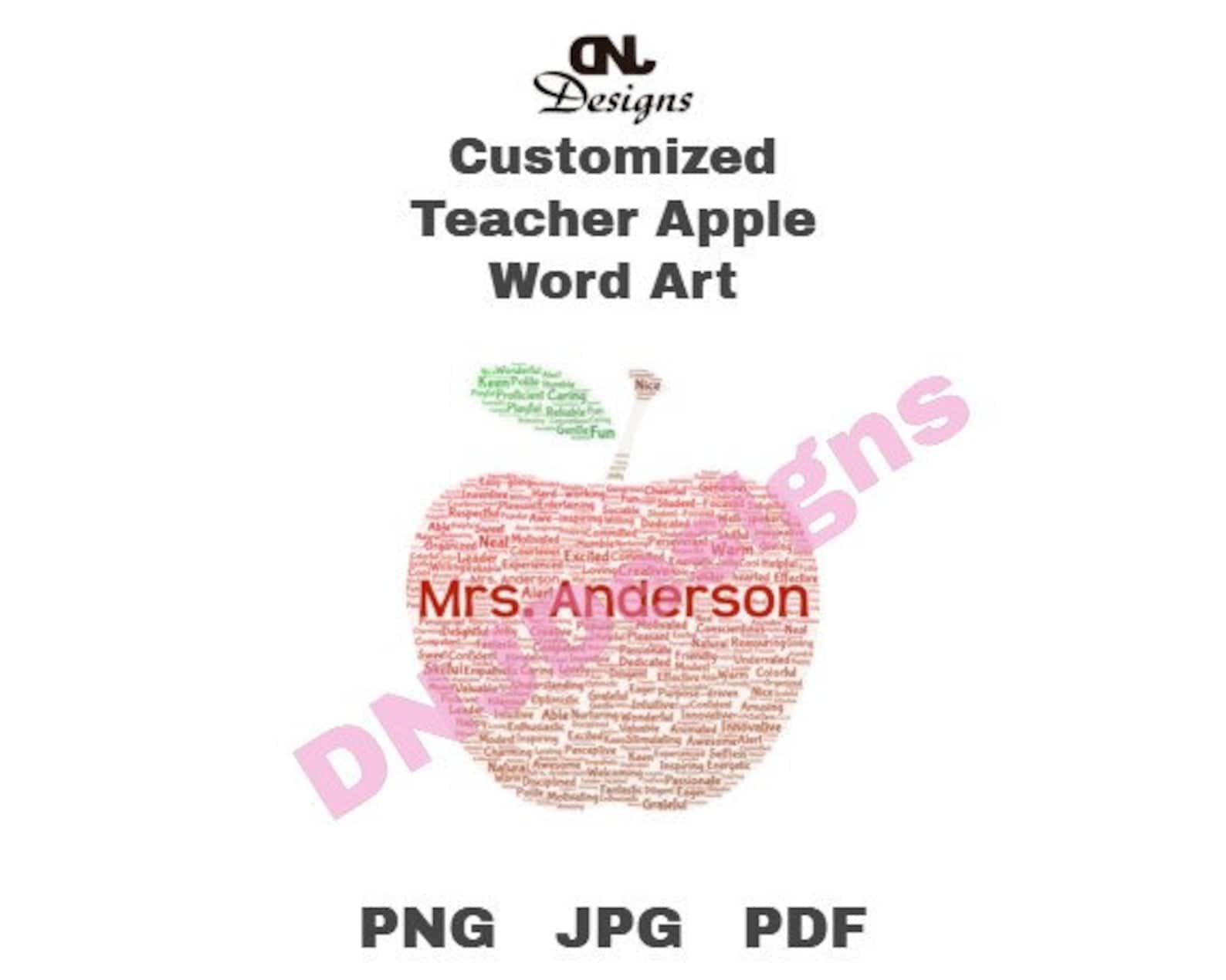 Customized Teacher Apple Word Art, Teacher Gift, Teacher Appreciation ...