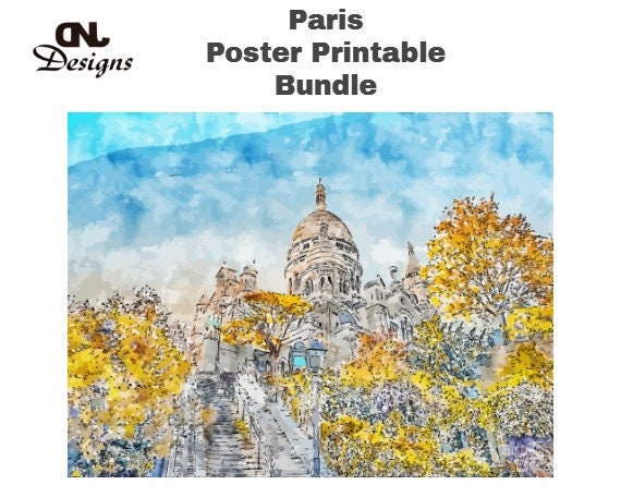 Paris Printable Poster Bundle, Eiffel Tower, Louvre Museum, Sacre-coeur ...