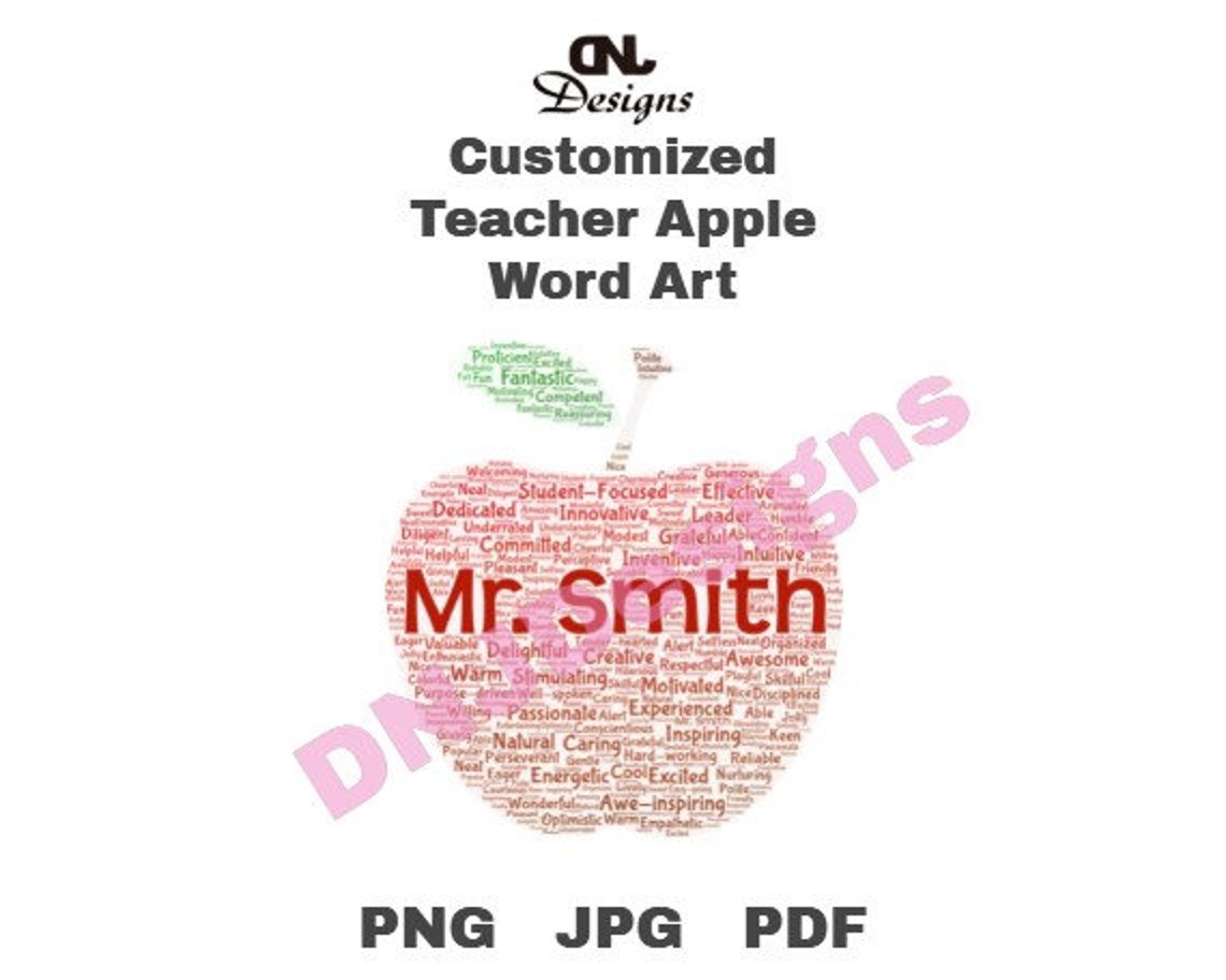 Customized Teacher Apple Word Art, Teacher Gift, Teacher Appreciation ...