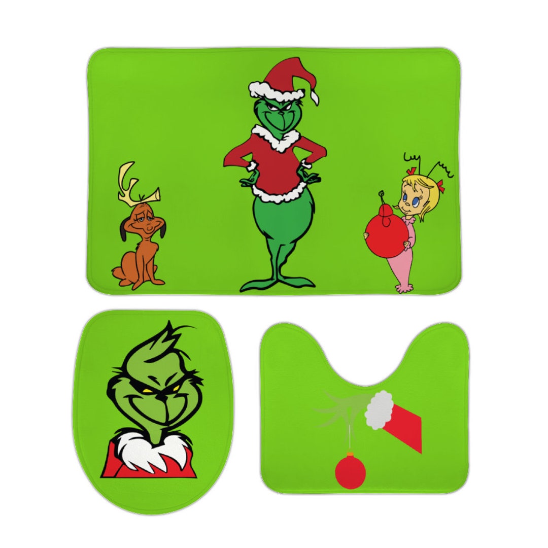Grinch Theme Non-slip Coral Fleece Bath Mat Bathroom Rugs 3 Pc/set - Etsy