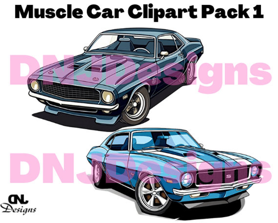 Muscle Car Clipart Pack 1, 300dpi, 1024px Wide, Vintage Cartoon Style ...