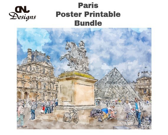 Paris Printable Poster Bundle, Eiffel Tower, Louvre Museum, Sacre-coeur ...