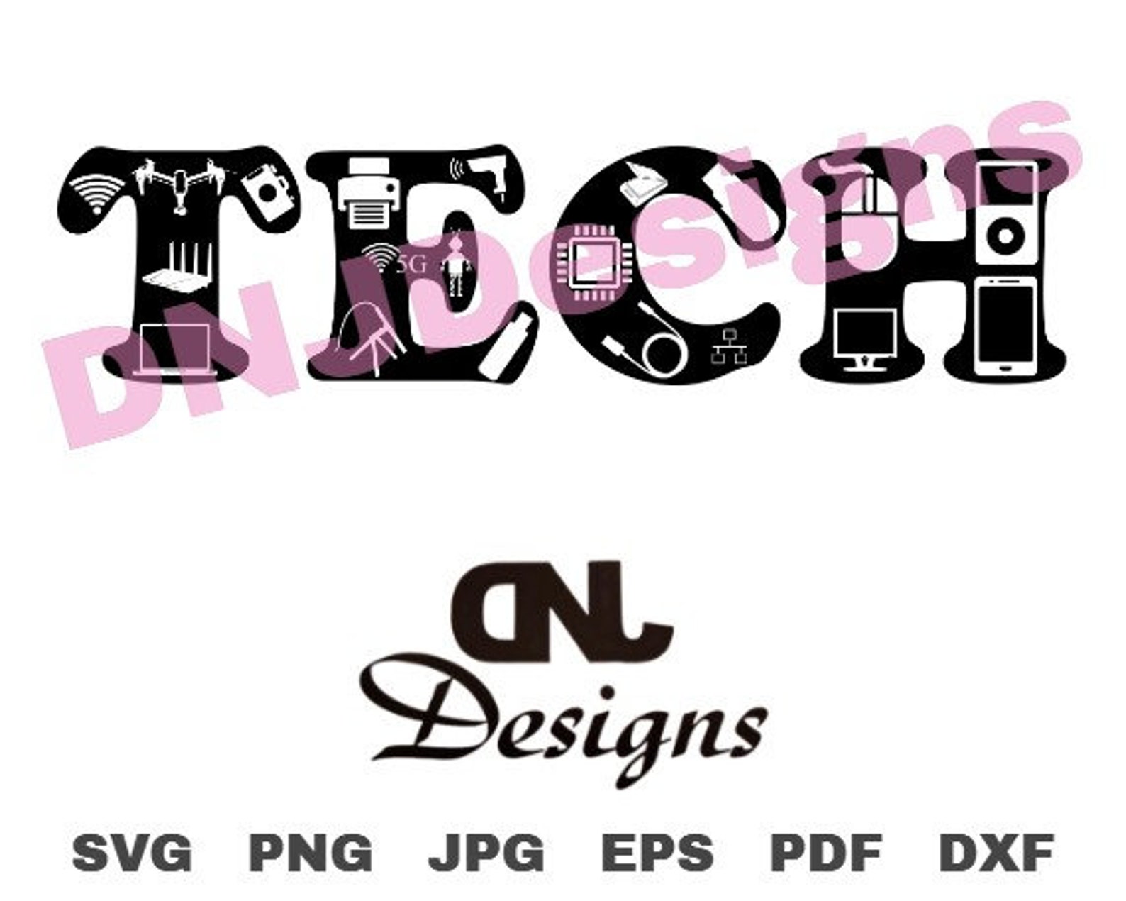 TECH Word Art Cut File Pack, Technology Word Art, Tech Buff, Tech Nerd ...
