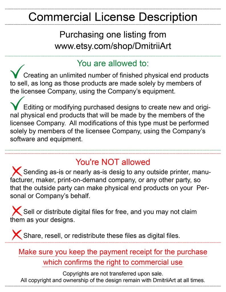 Unlimited Commercial License for One Listing Purchased From - Etsy