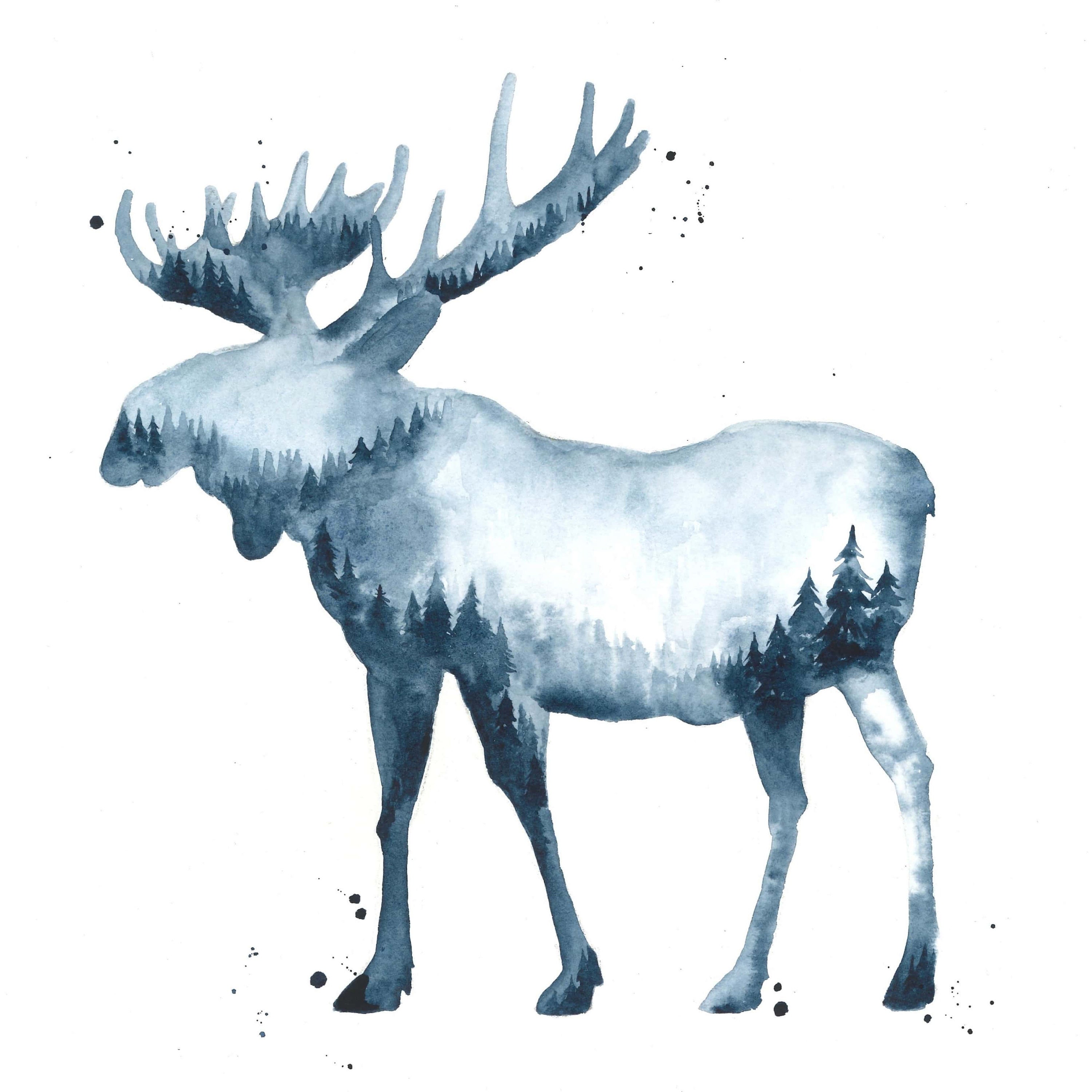 The Moose Art Print Winter Series Watercolor | Etsy