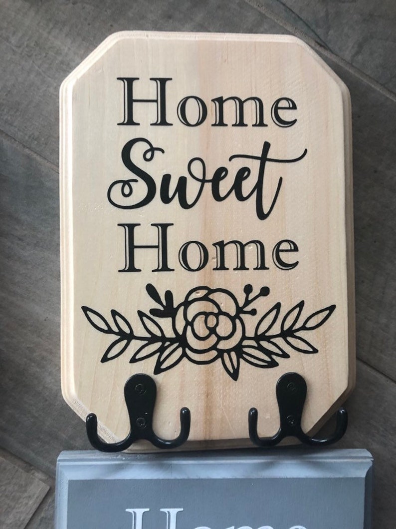 Home Sweet Home Wall Plaque With Key Hooks Farmhouse Decor - Etsy