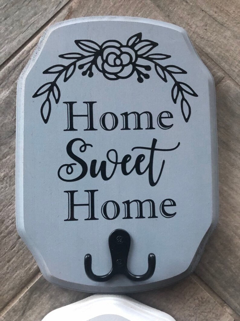 Home Sweet Home Wall Plaque With Key Hooks Farmhouse Decor - Etsy