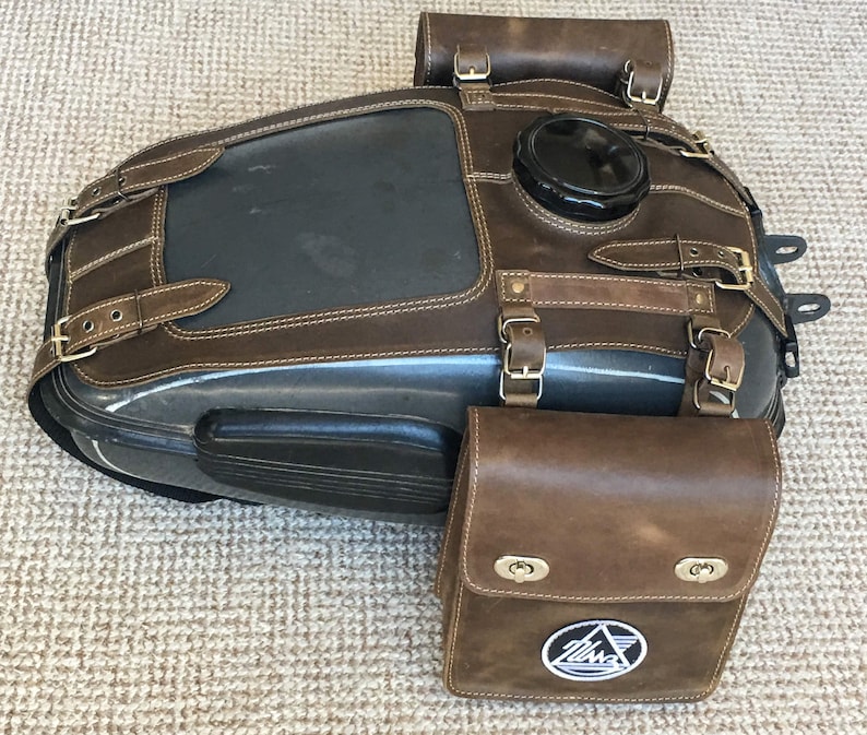 URAL fuel tank gas bags Genuine Leather with hole for toolbox | Etsy