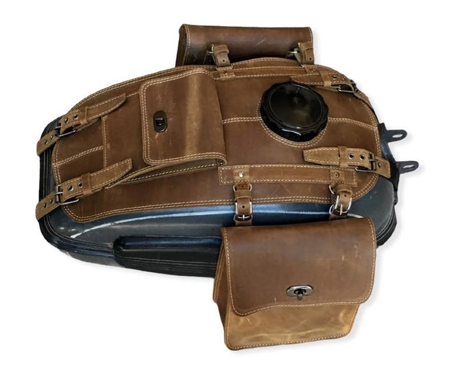 URAL Fuel Tank Gas Bags Genuine Leather 1 Pocket and 2 Detachable Bags ...