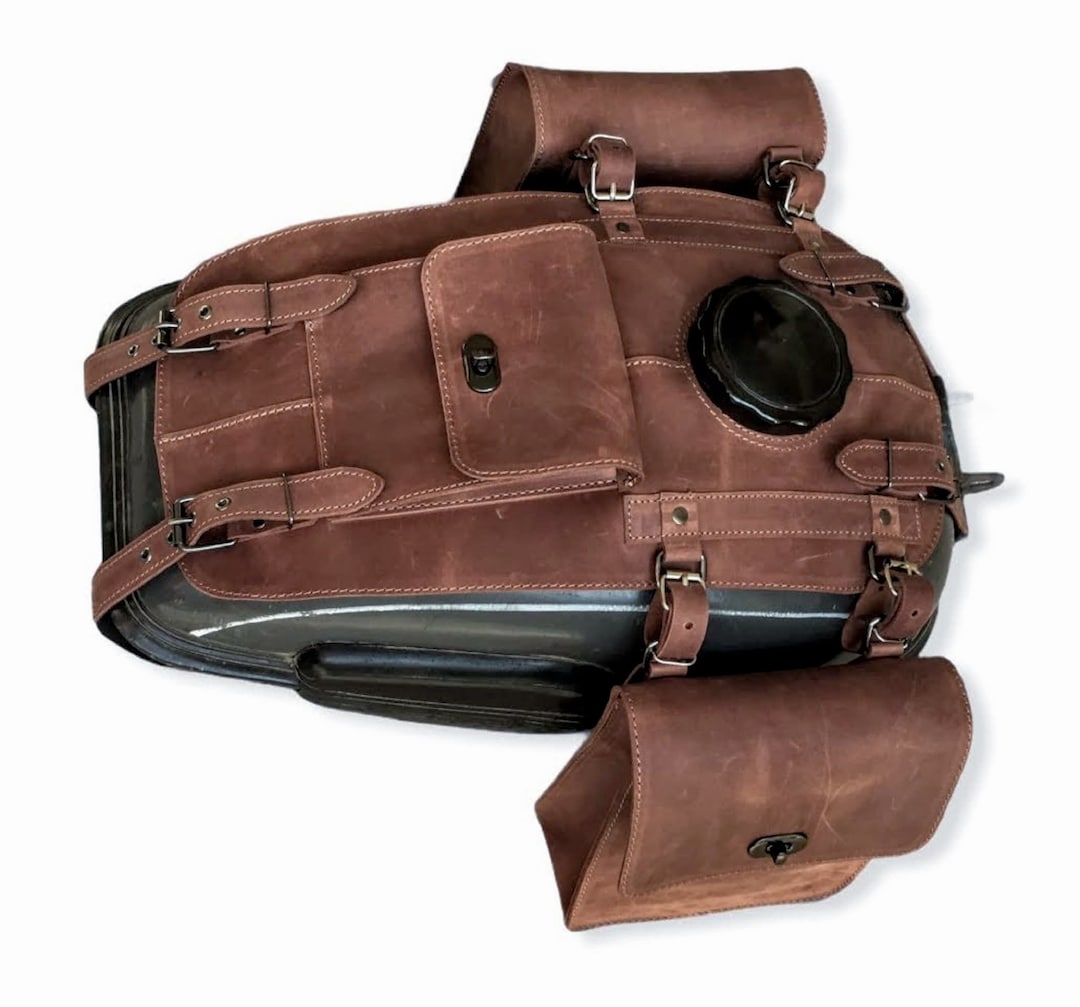 URAL Fuel Gas Tank Cover Genuine Leather 1 Pocket and 2 Detachable Bags ...