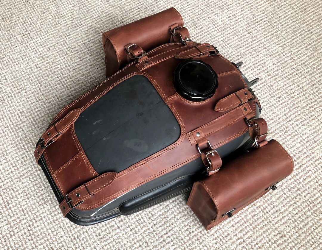 URAL Fuel Tank Gas Bags Genuine Leather With Hole for Toolbox and 2 ...