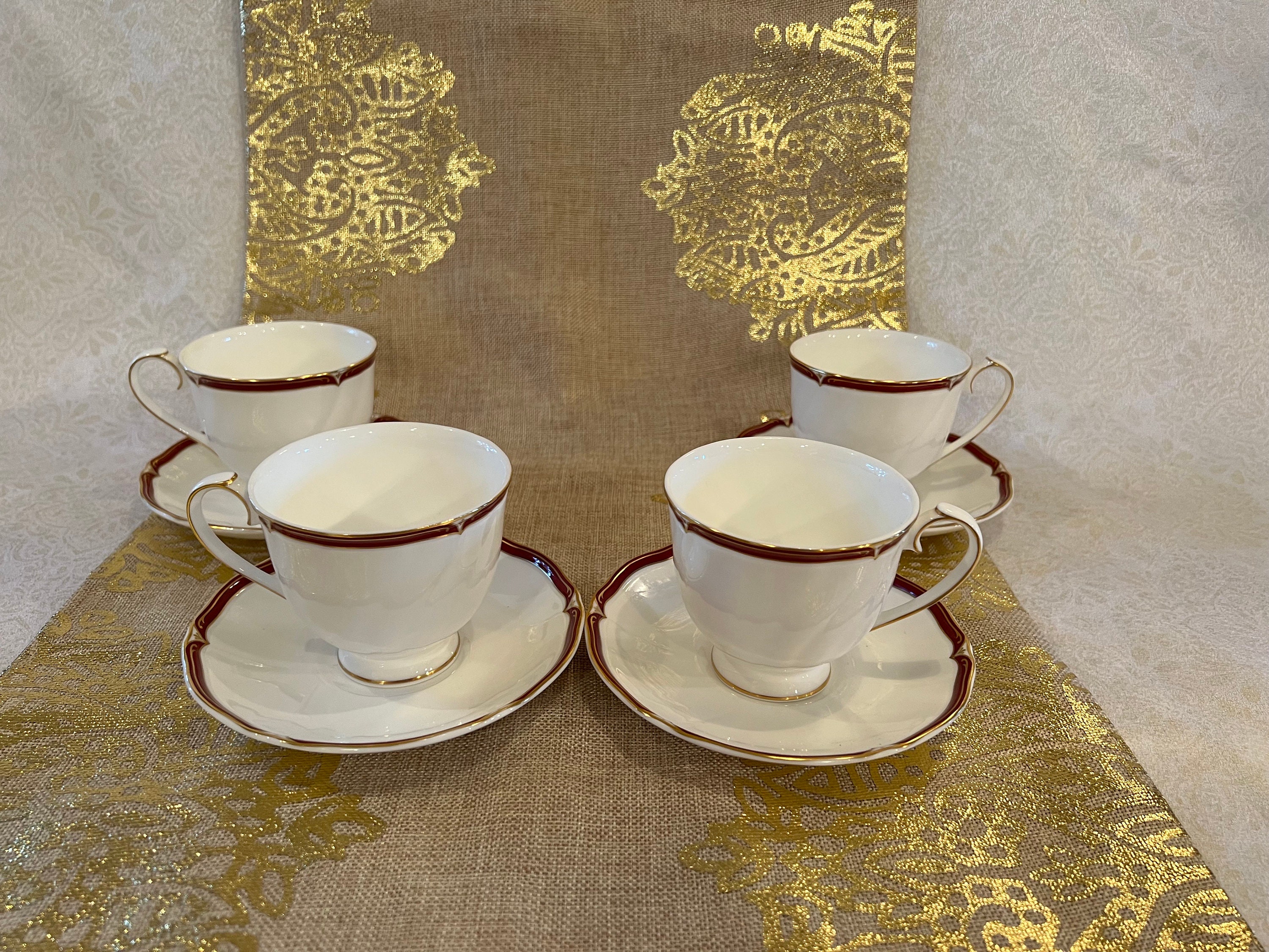 Wedgwood Bone China Cups and Saucers. Empress Ruby Pattern, Made in ...
