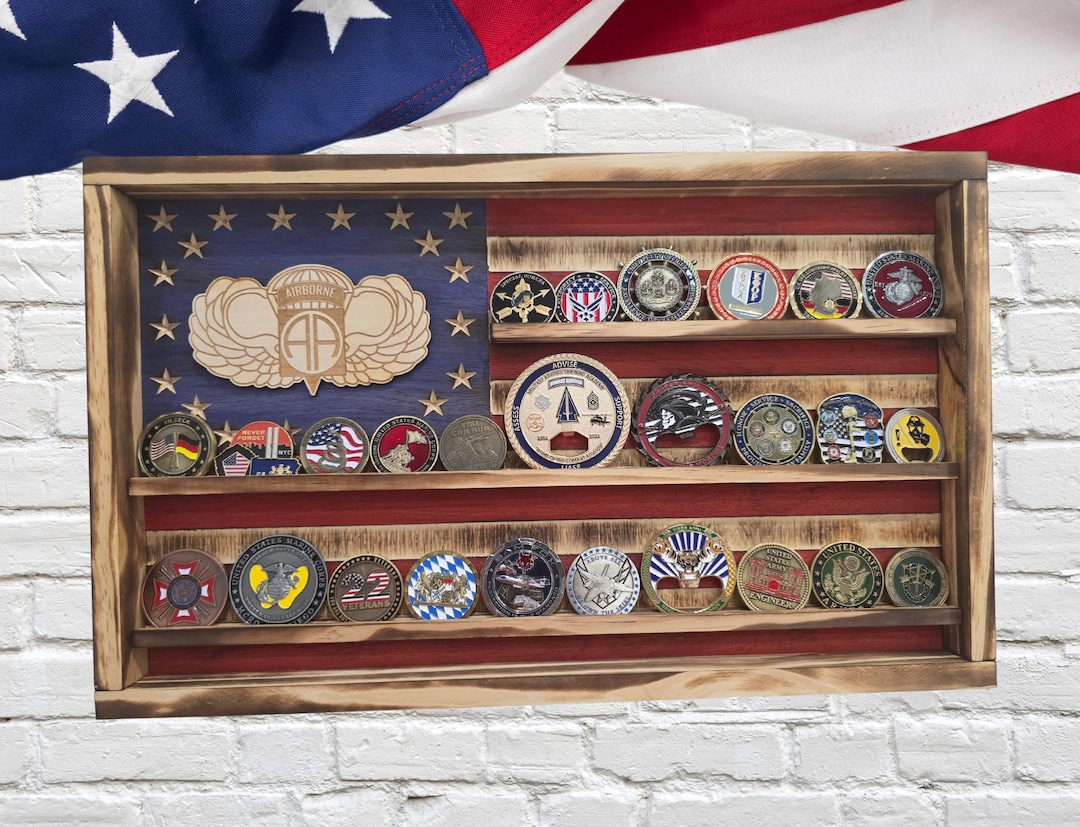 US Army 82nd Airborne Wings Challenge Coin Display Rack Holder - Rustic ...