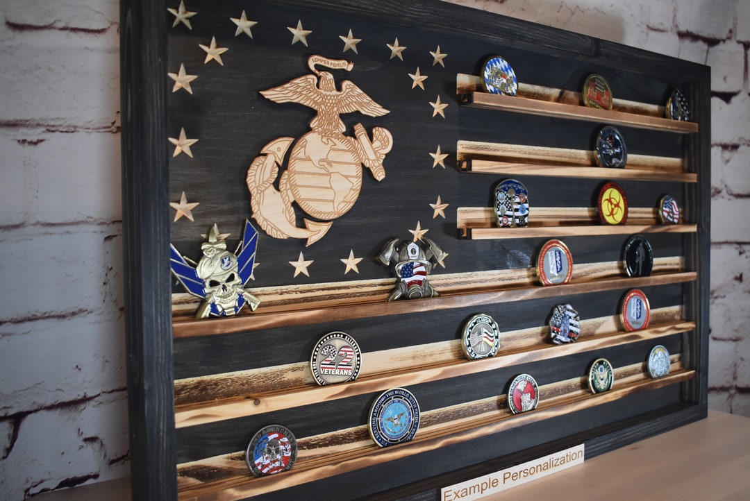 Marines Challenge Coin Display Rack Holder - Rustic Marines American ...