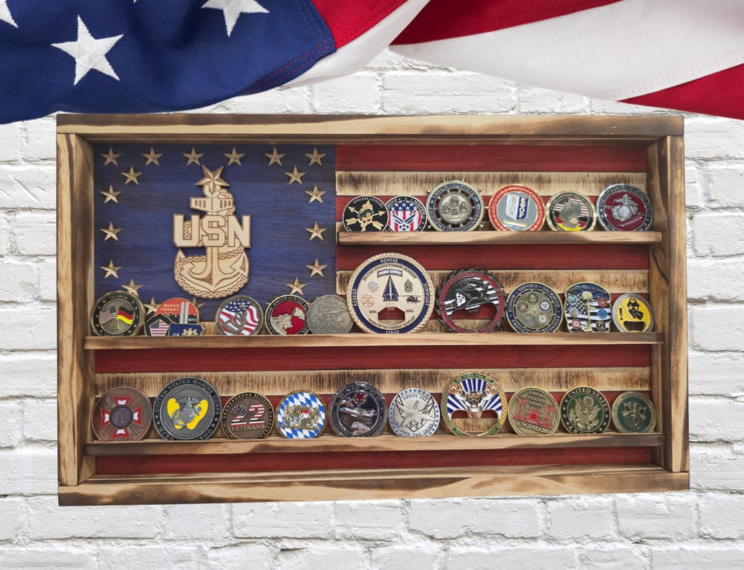 US Navy Senior Chief Challenge Coin Display: Rustic Military Retirement ...