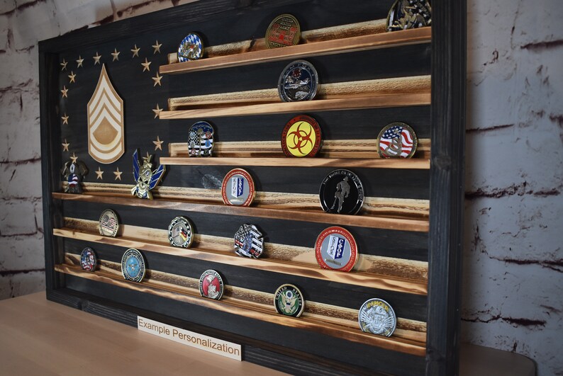 US Army Ranks Challenge Coin Display Rack Holder Rustic - Etsy UK