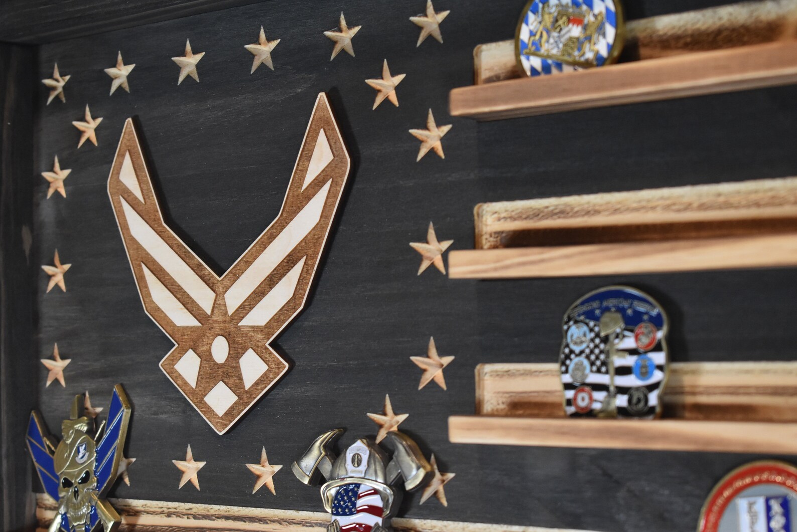 US Air Force Challenge Coin Display Rack Holder Rustic American Flag ...