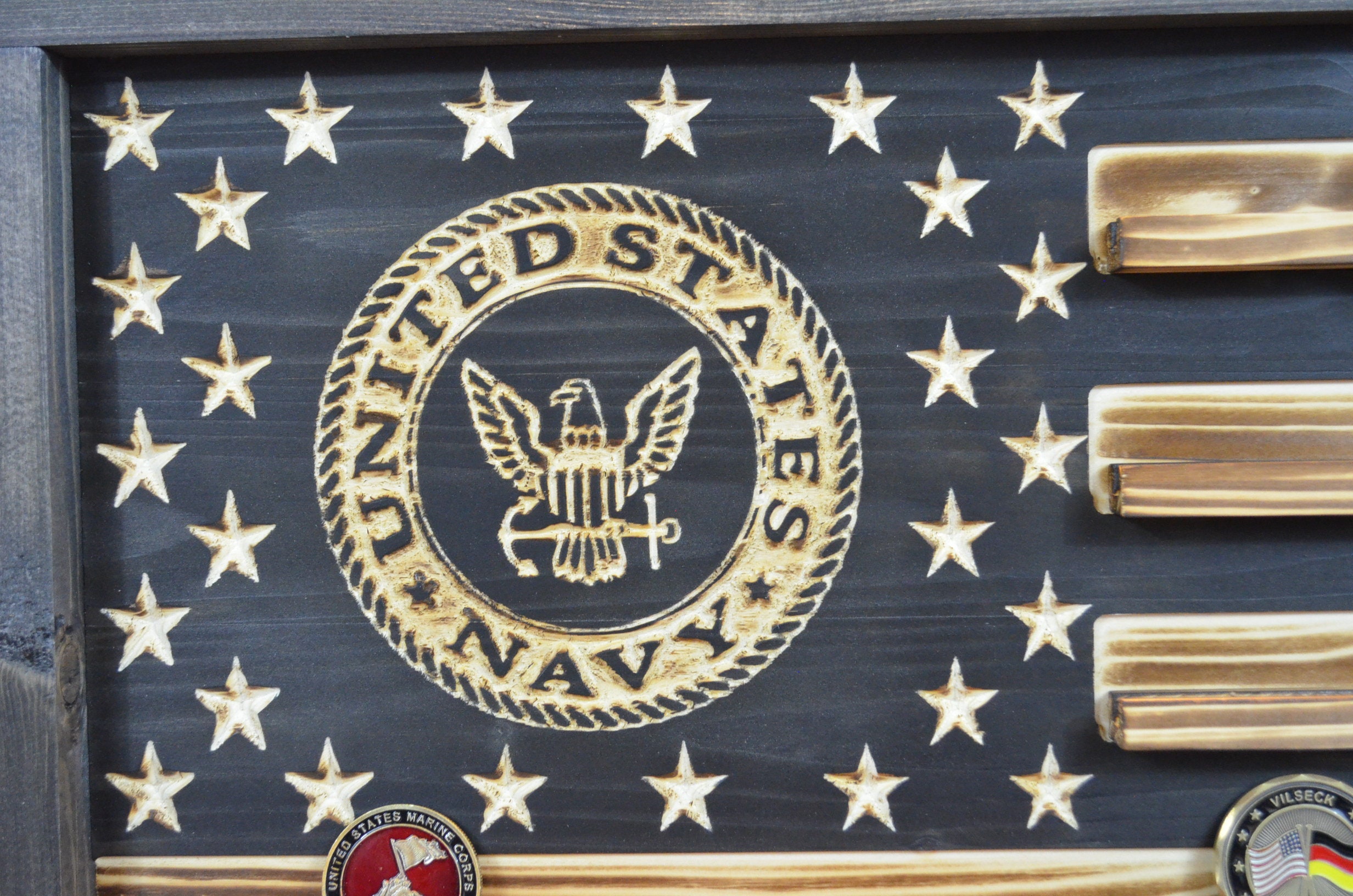 Navy Seabees Challenge Coin Display Rack Holder Rustic | Etsy