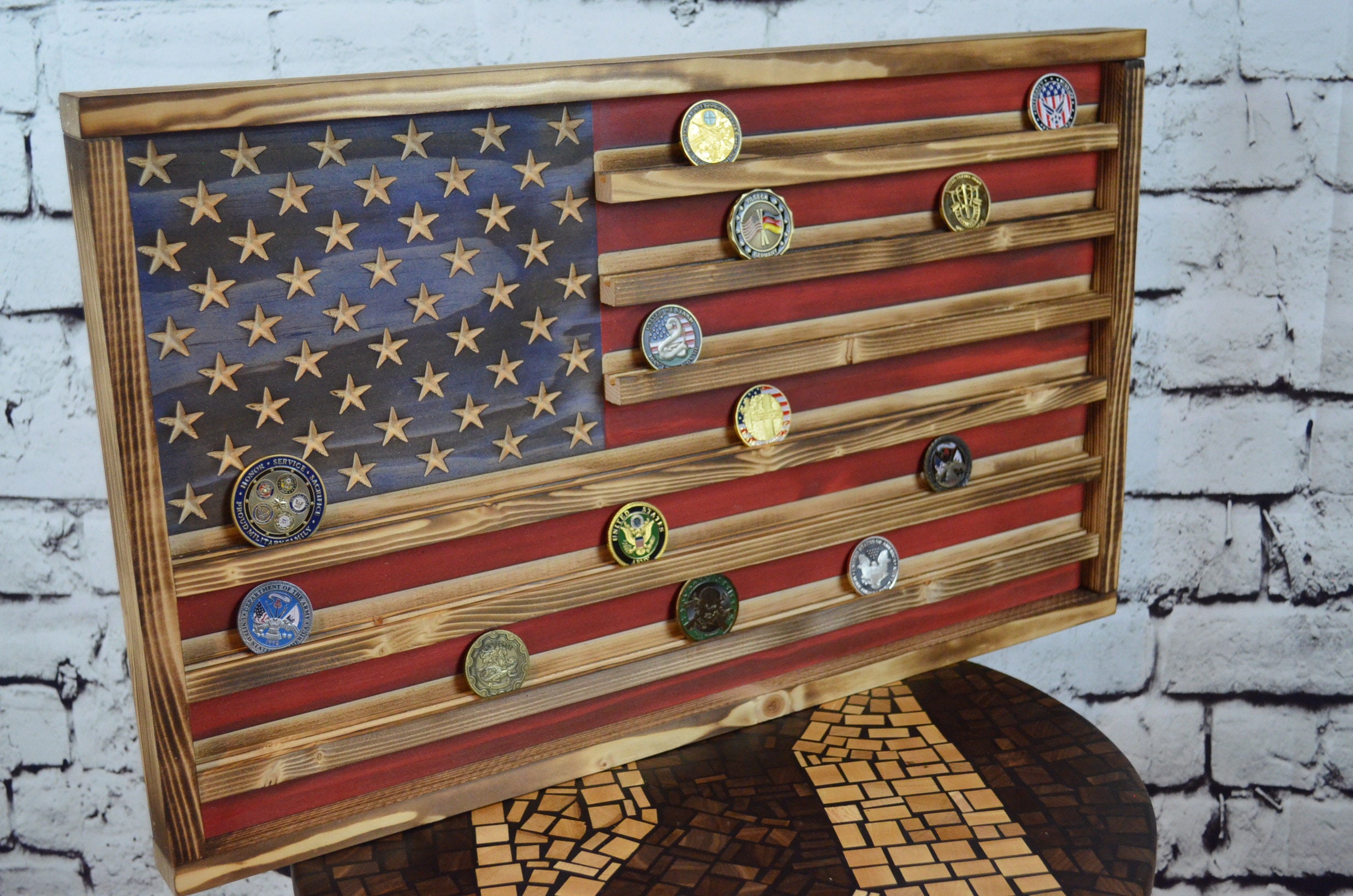 Custom Challenge Coin Display Rack Holder Rustic American - Etsy