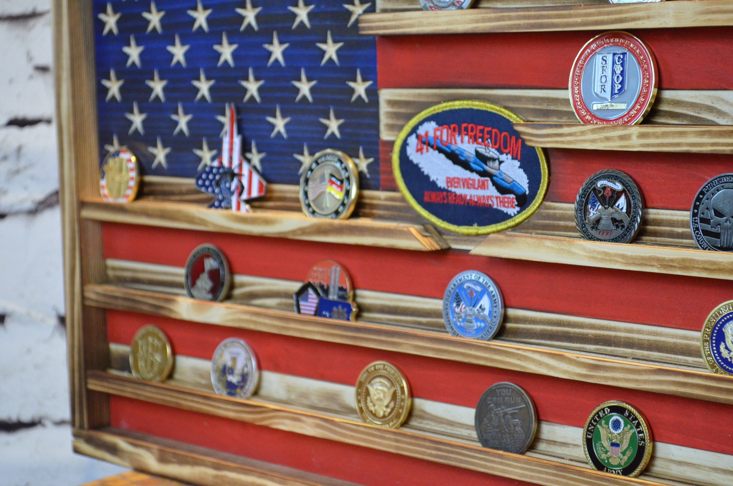Challenge Coin Display Rack Holder Rustic American Flag | Etsy