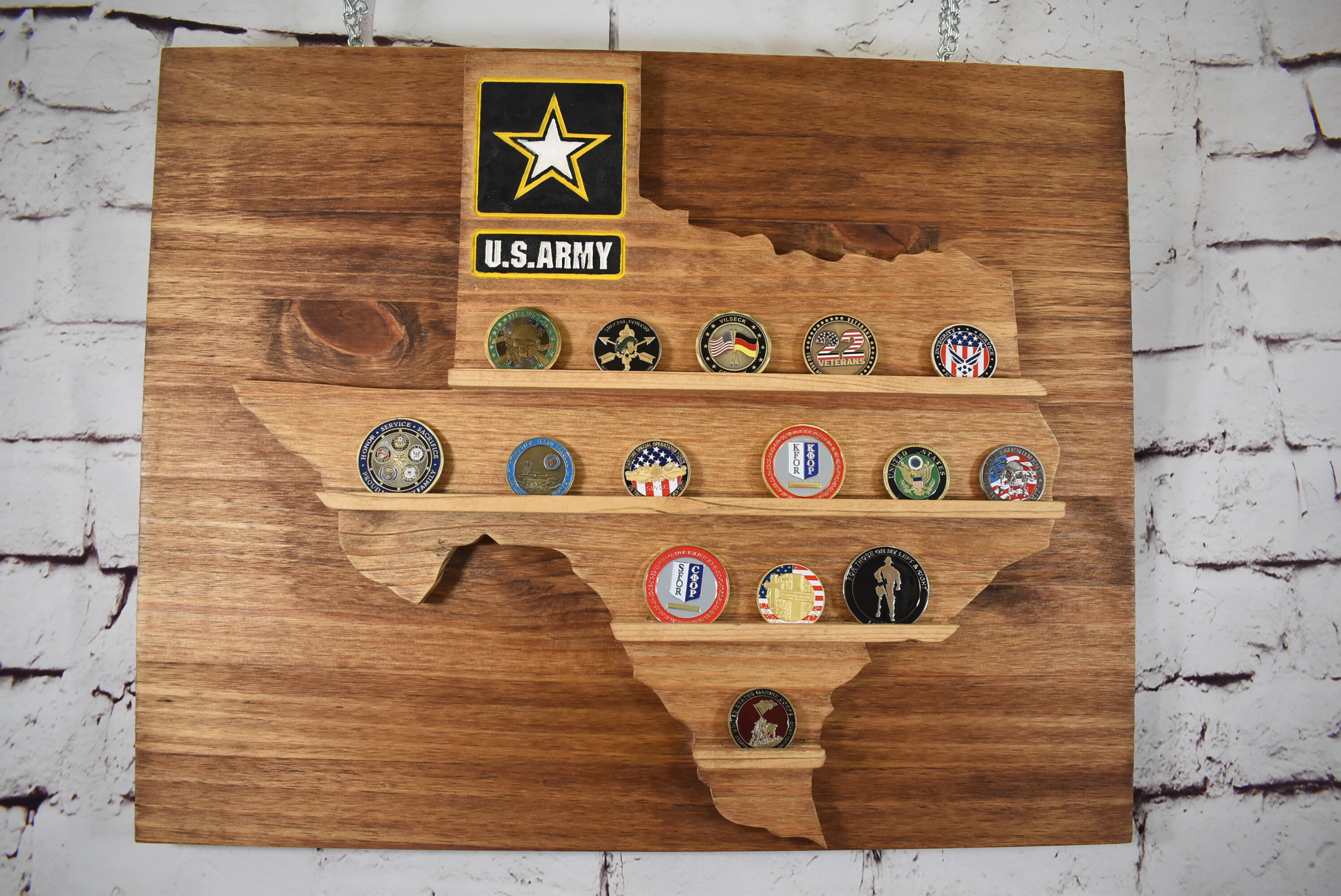 State Shape Challenge Coin Display Rack Holder Rustic - Etsy