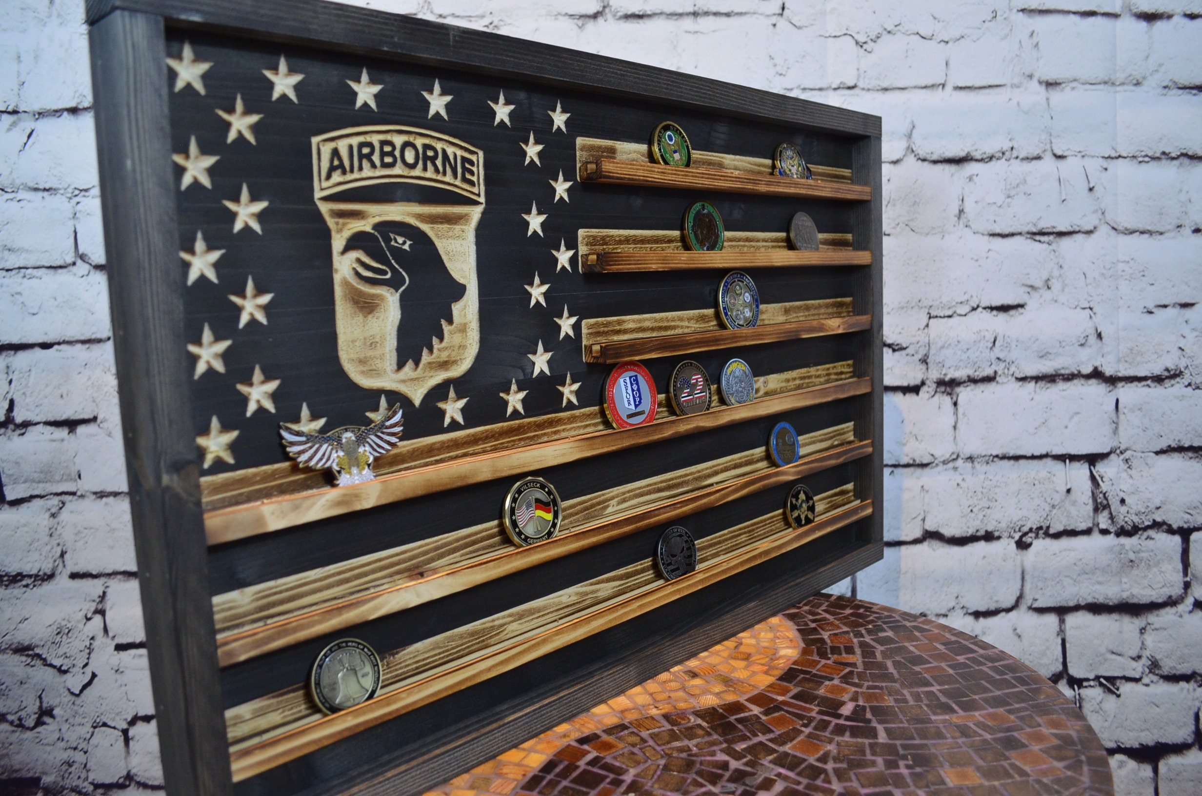 Airborne Challenge Coin Display Rack Holder Rustic American | Etsy