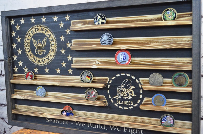 Navy Seabees Challenge Coin Display Rack Holder Rustic - Etsy