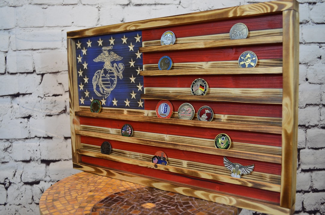 Marines Challenge Coin Display Rack Holder - Rustic Marines American ...