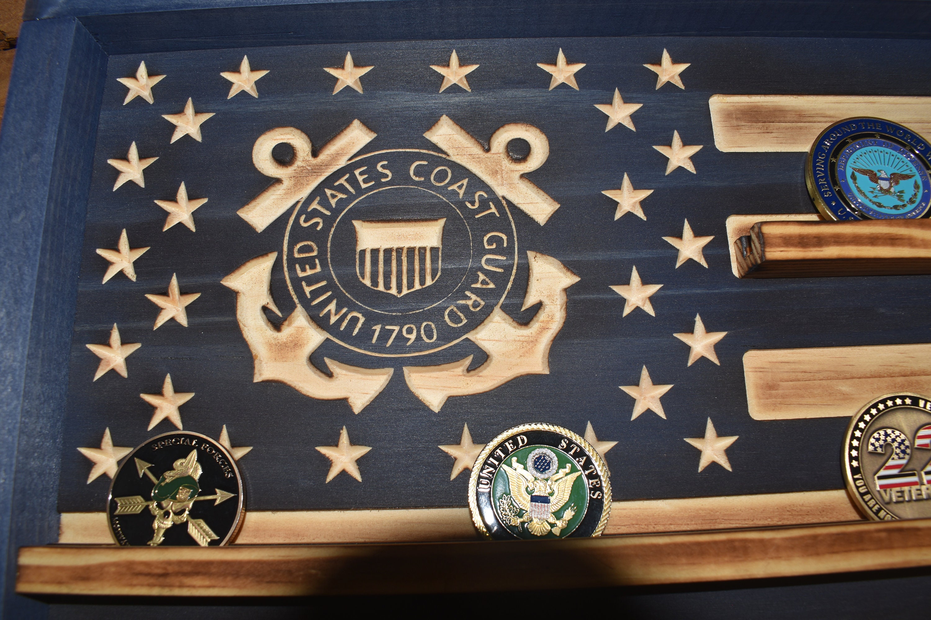 US Coast Guard Challenge Coin Display Rack Holder Navy Blue | Etsy