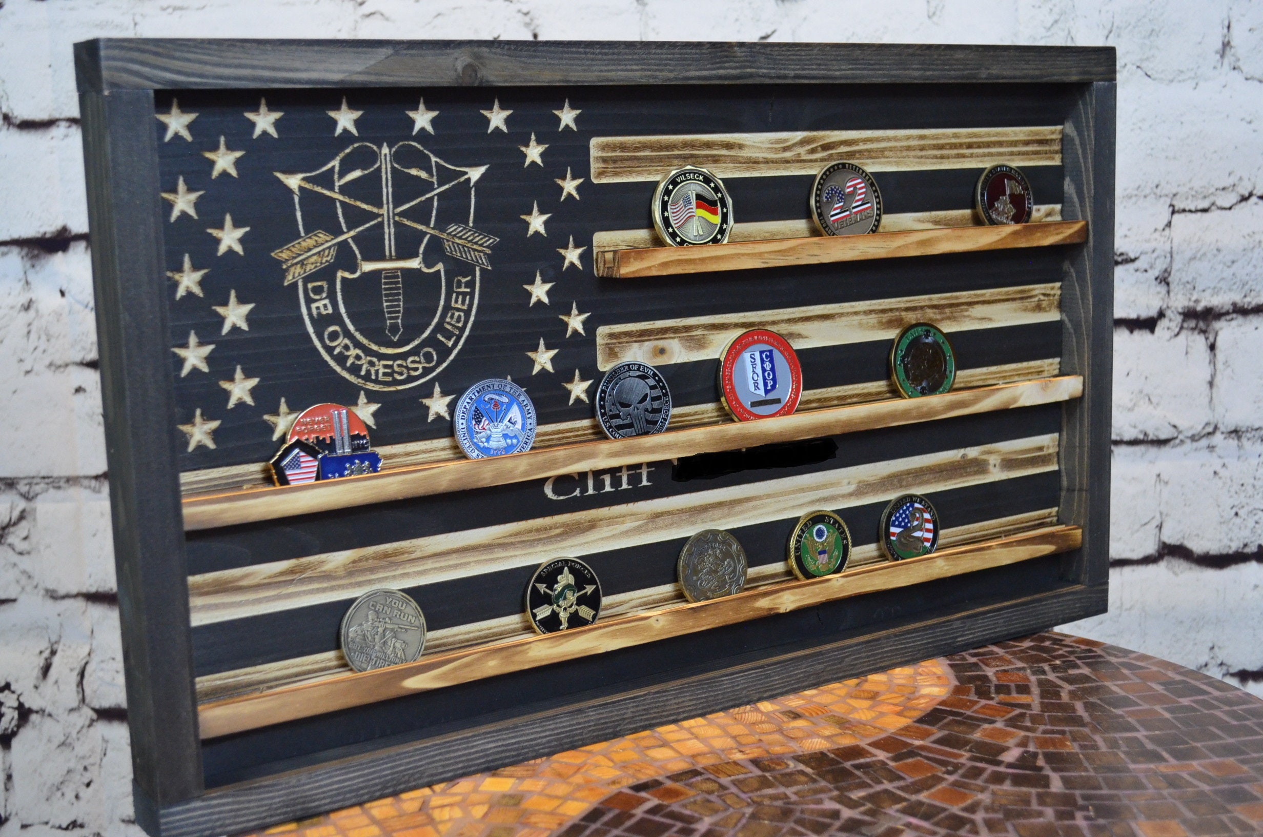 Special Forces Rustic Challenge Coin Display Rack Holder - Rustic De ...