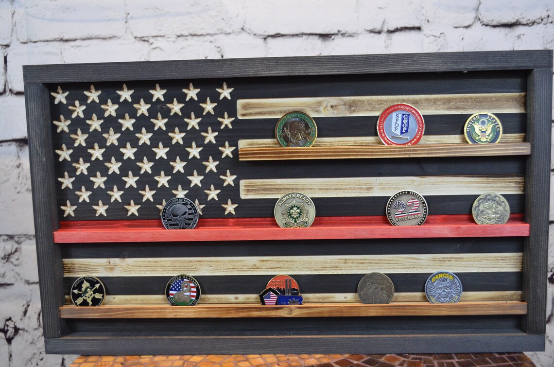 Custom Thin Red Line Coin Display Rack Holder Rustic | Etsy