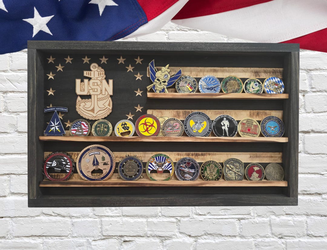 US Navy Chief Challenge Coin Display Rack Holder - Rustic Goat Locker ...