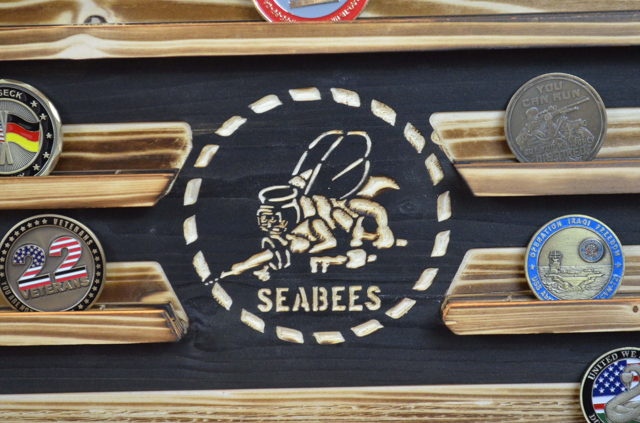 Navy Seabees Challenge Coin Display Rack Holder Rustic | Etsy
